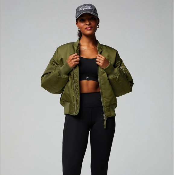Fabletics | Jackets & Coats | Iconic Oversized Bomber Jacket In Dark ...